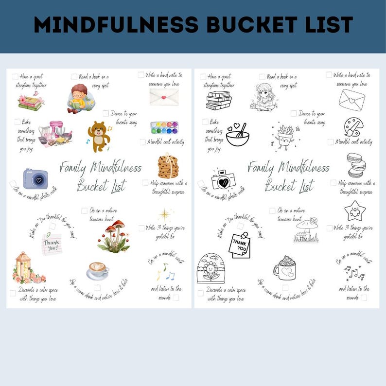 Family Mindfulness Bucket List Printable – Color & Color-in Versions ...