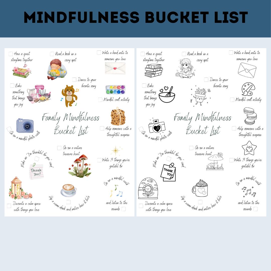 Family Mindfulness Bucket List Printable – Color & Color-in Versions ...