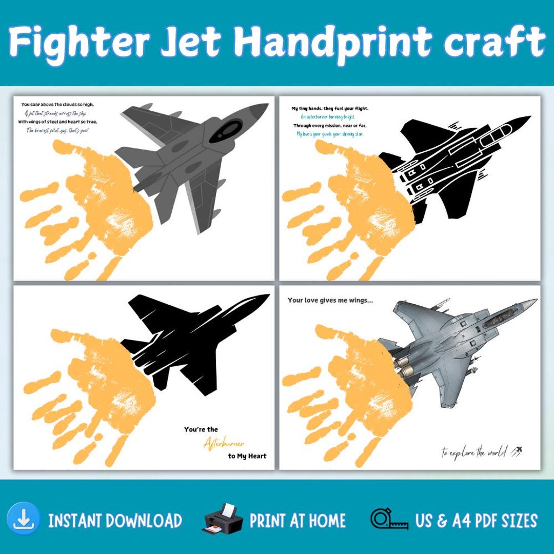 Fighter Jet Handprint Craft Bundle, 4 Printable Designs With Quotes ...
