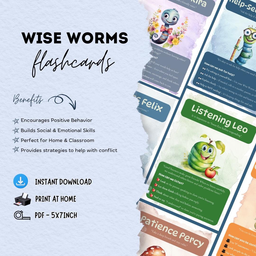 Conflict Resolution Flashcards, Watercolor Worm Theme, Social Skills ...