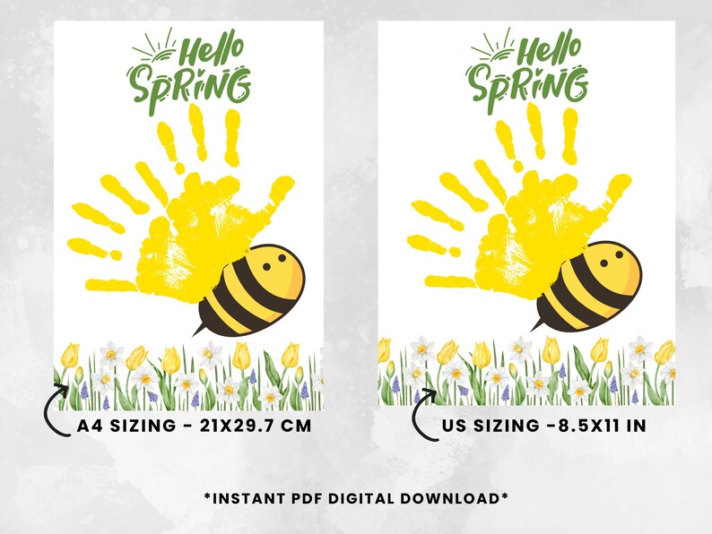 Hello Spring Handprint Bee Craft, Spring Handprint Keepsake, DIY Spring ...