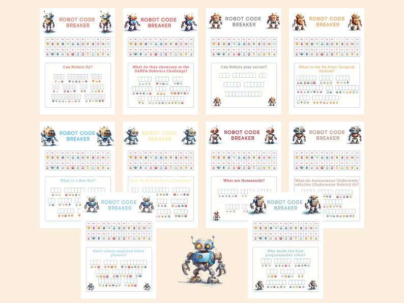 10 X Code Breaker Activity for Kids, Robot Word Puzzle, Classroom ...