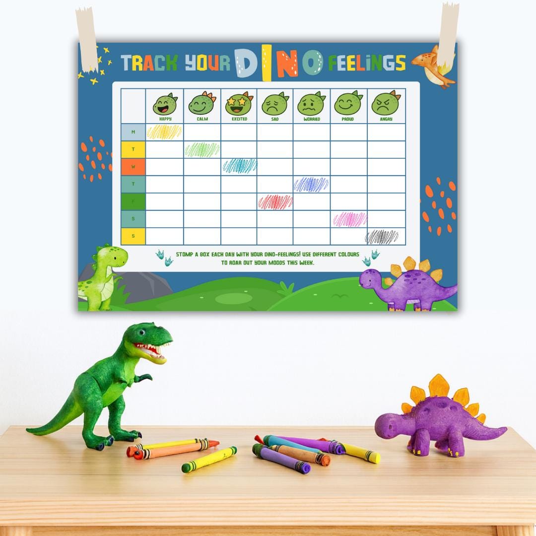 Dino Themed Mood Tracker, Printable Feelings Journal for Kids, Emotions ...