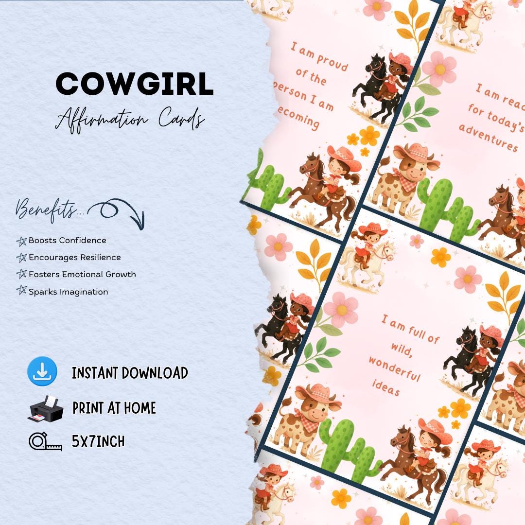 Cowgirl Affirmation Cards for Kids | Western Positive Mindset Printable ...