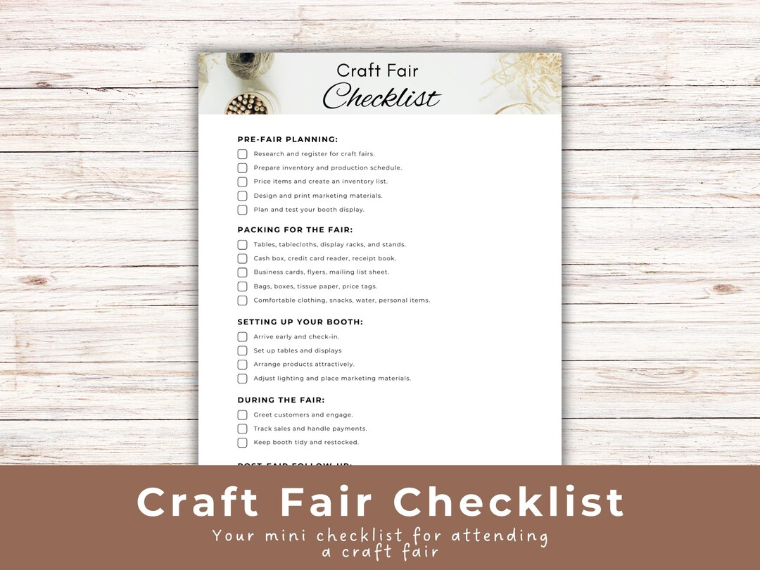 Craft Fair Prep Checklist, Checklist for Selling at a Craft Fair ...