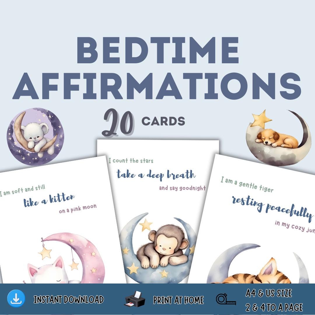 20 Sleeping Animal Bedtime Affirmations, Positive Sleep Cards For ...