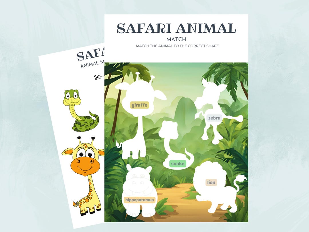 Safari Animal Games, Matching Activity, Pdf Printables for Kids ...