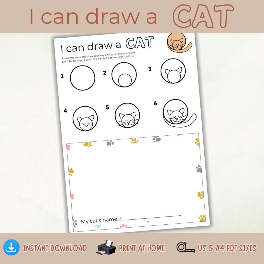 I Can Draw a Cat, Directed Drawing Activity for Kids, Printable Step-by ...