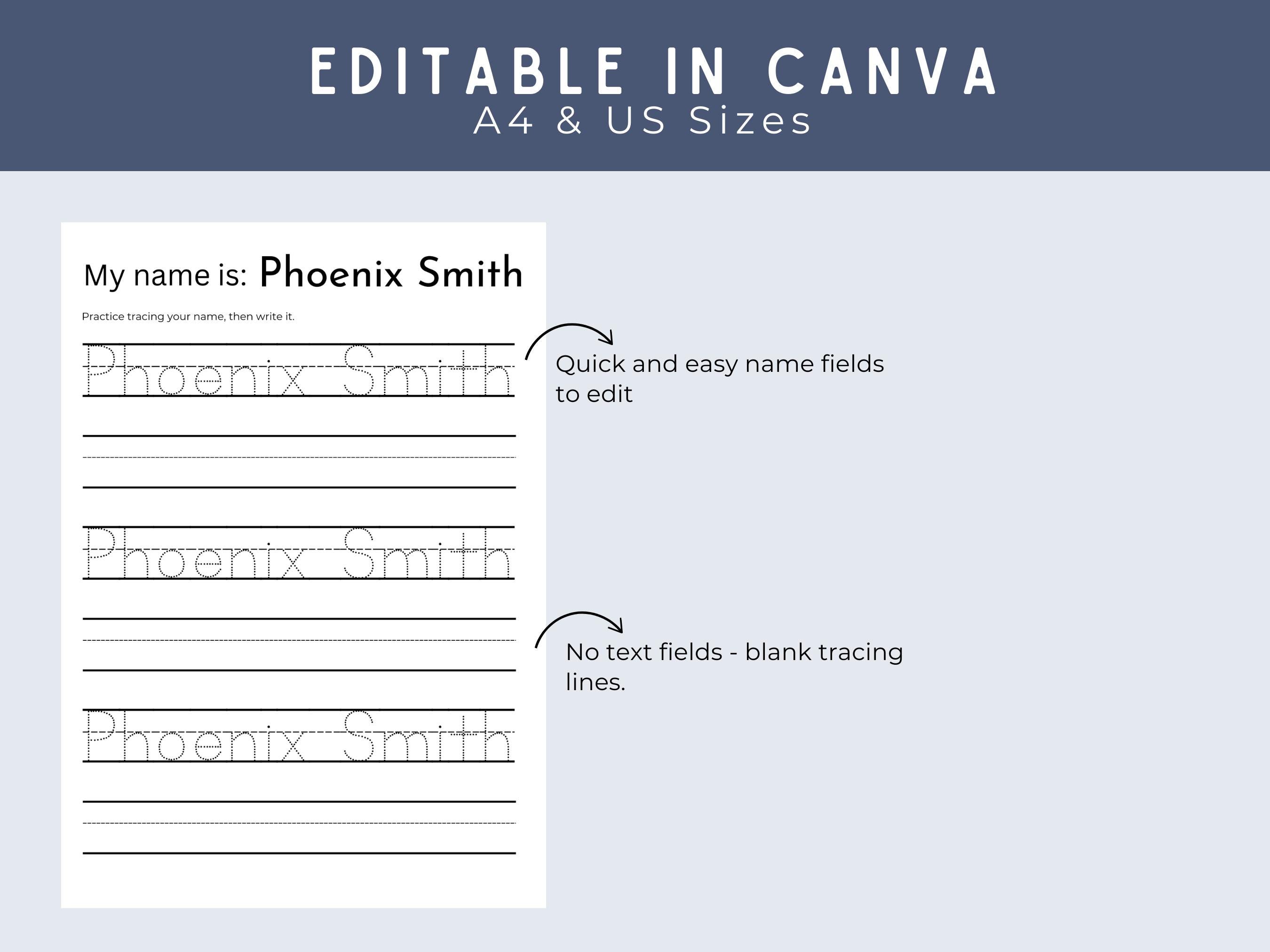 Editable Custom Name Tracing Worksheet, Personalized Handwriting ...