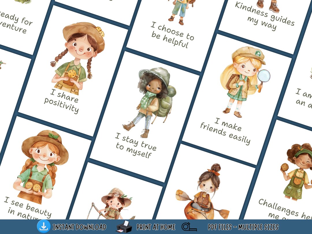 Minimalistic Girl Scout Themed Daily Affirmation Cards, Inspirational ...