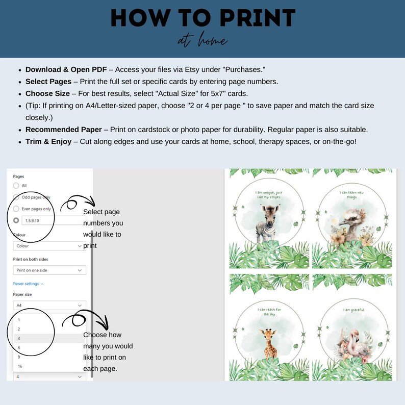 Safari Jungle Affirmation Cards: Watercolor Animal Prints for Kids ...