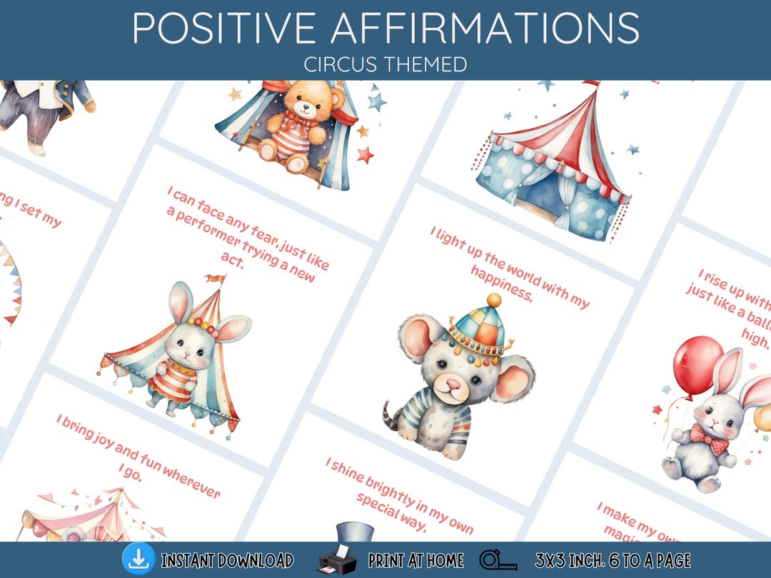 Circus Themed Digital Affirmations, Children Encouragement Cards ...