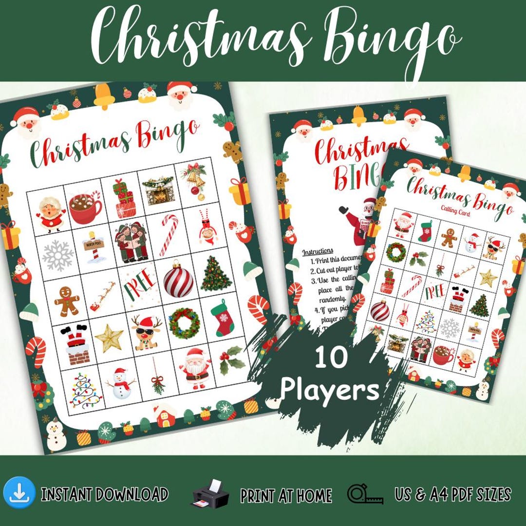 Christmas Bingo PDF Printable Fun Santa Board Game for Kids, Xmas ...