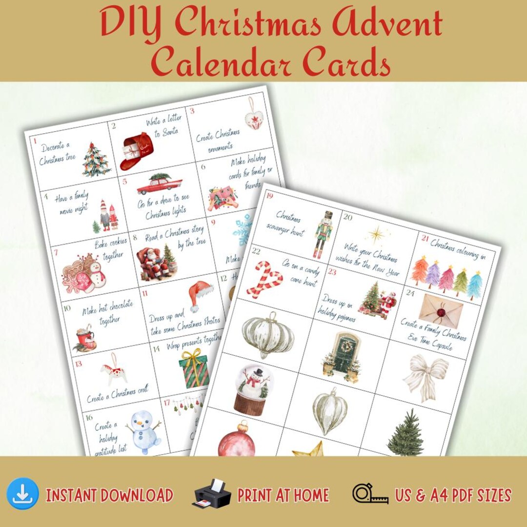 DIY Printable Christmas Advent Calendar Cards – 24 Fun Family Holiday ...