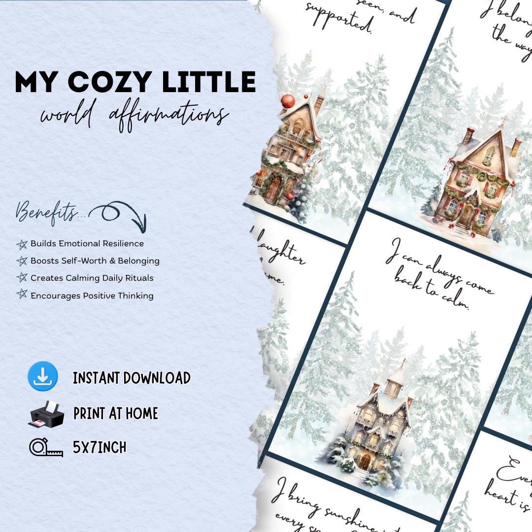 Cozy Christmas Village Affirmation Card for Kids, Winter Cottage Theme ...