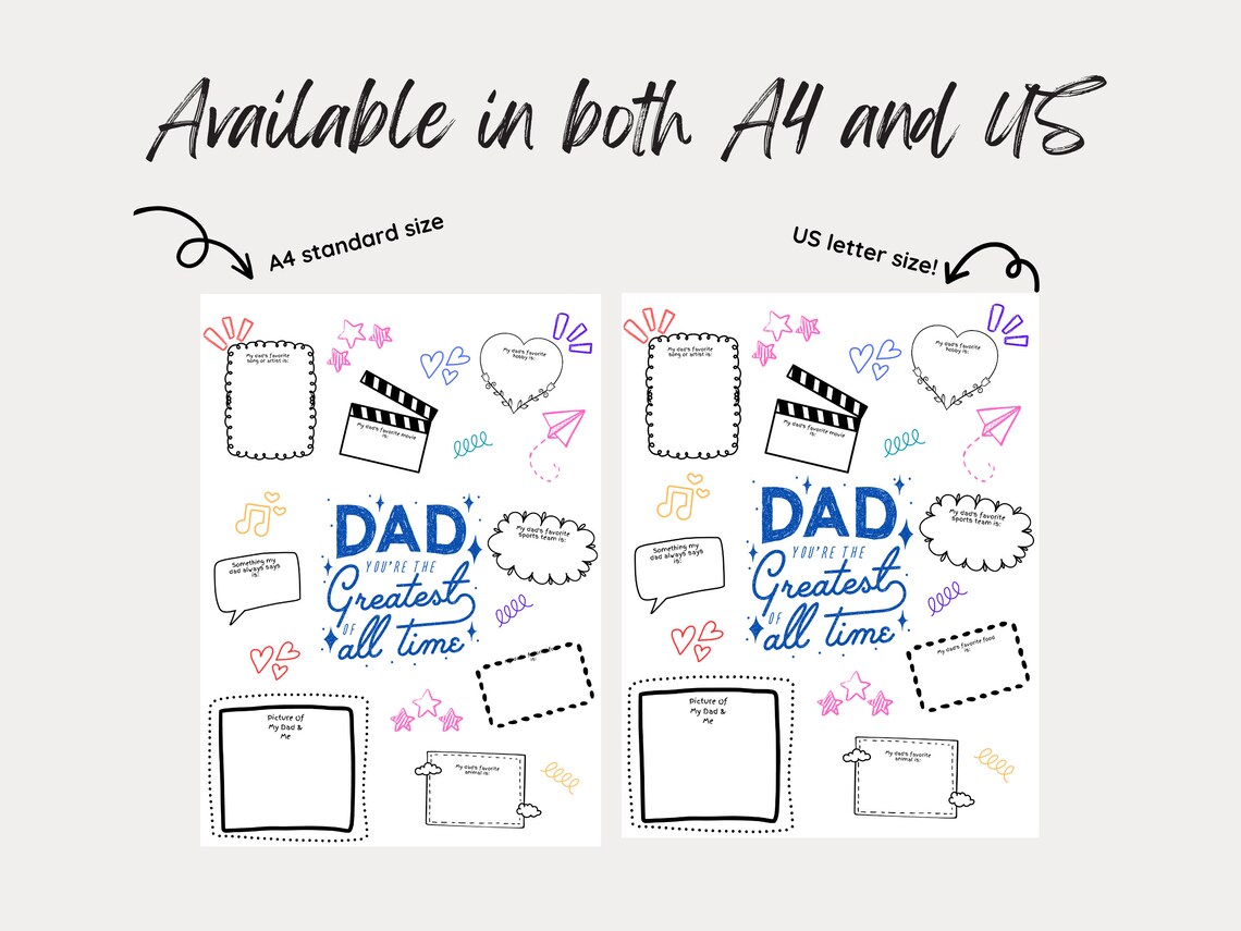 All About Dad Printable, Father's Day Gift, Father's Day Craft for Kids ...