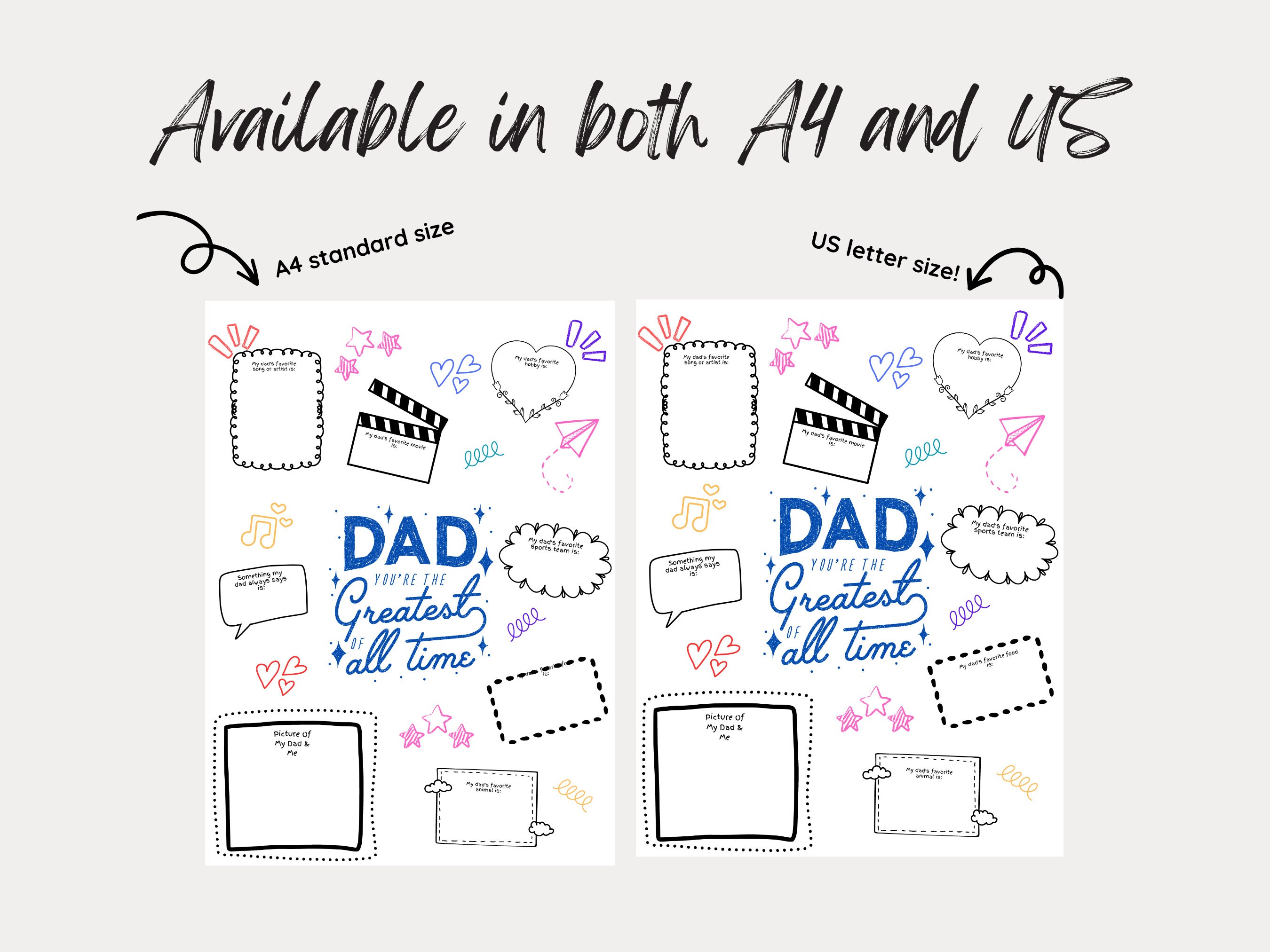 All About Dad Printable, Father's Day Gift, Father's Day Craft for Kids ...