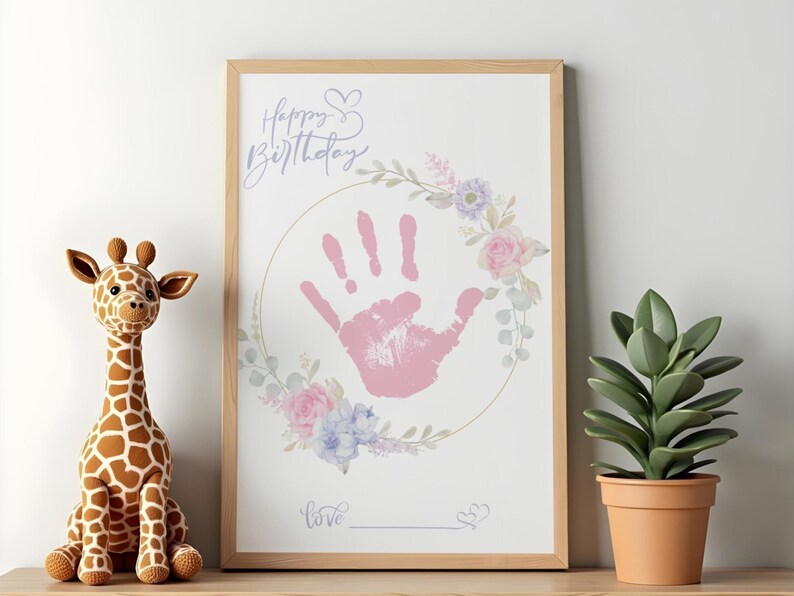 Birthday Handprint Wreath Art, DIY Floral Gift (PDF Download A4/letter ...