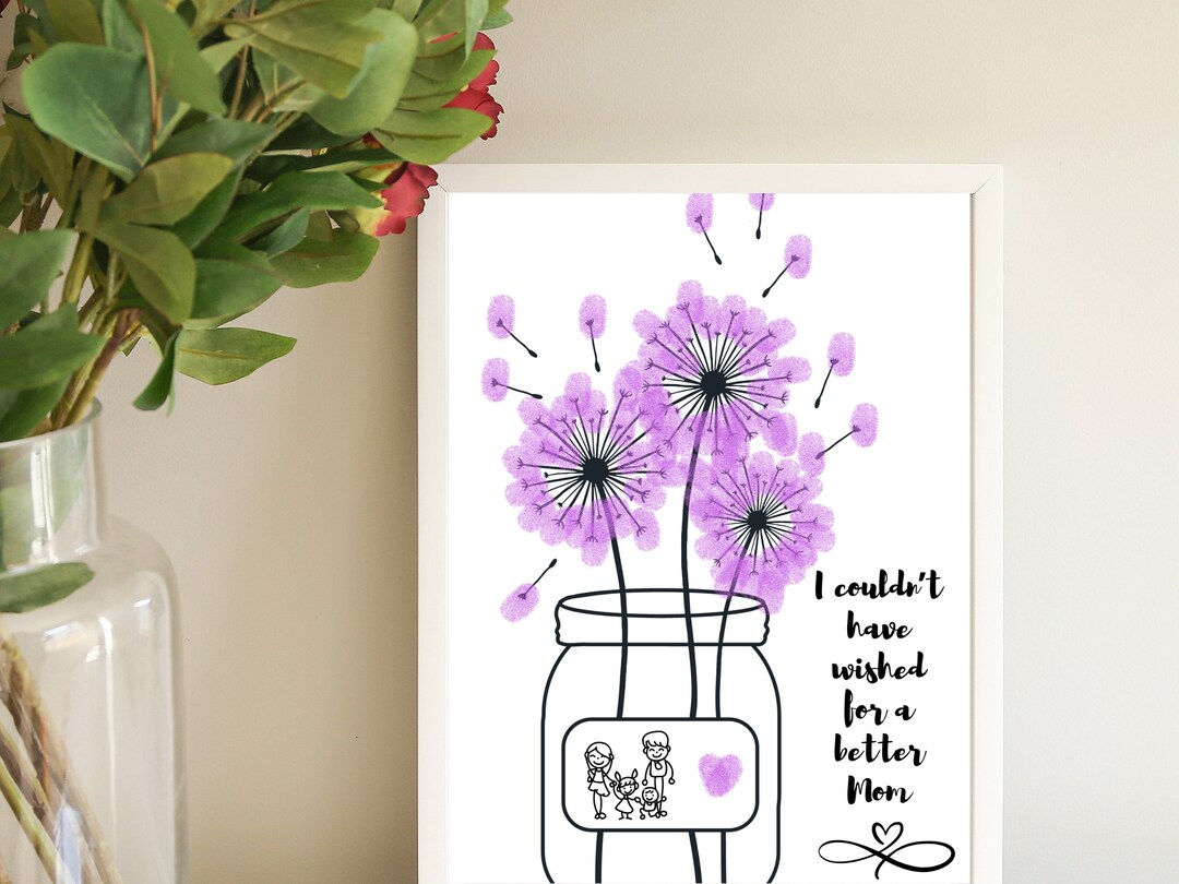 Fingerprint Dandelion Art, Mother’s Day Craft, DIY Mom Gift, Printable ...