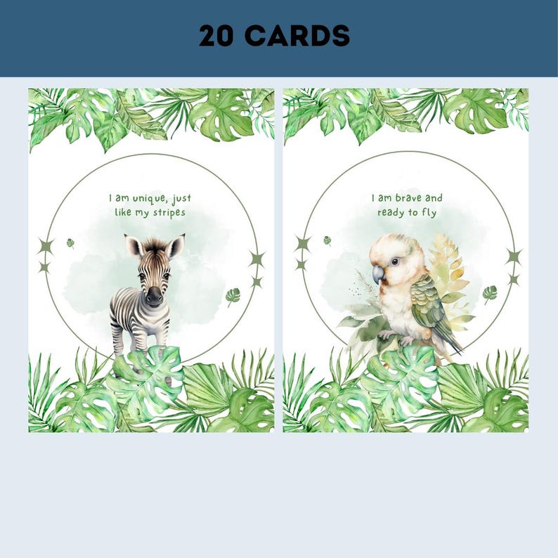 Safari Jungle Affirmation Cards: Watercolor Animal Prints for Kids ...