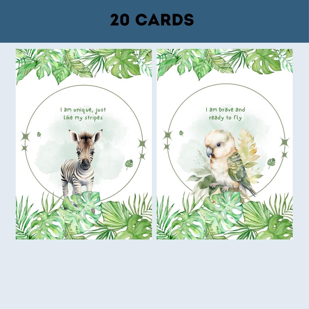 Safari Jungle Affirmation Cards: Watercolor Animal Prints for Kids ...