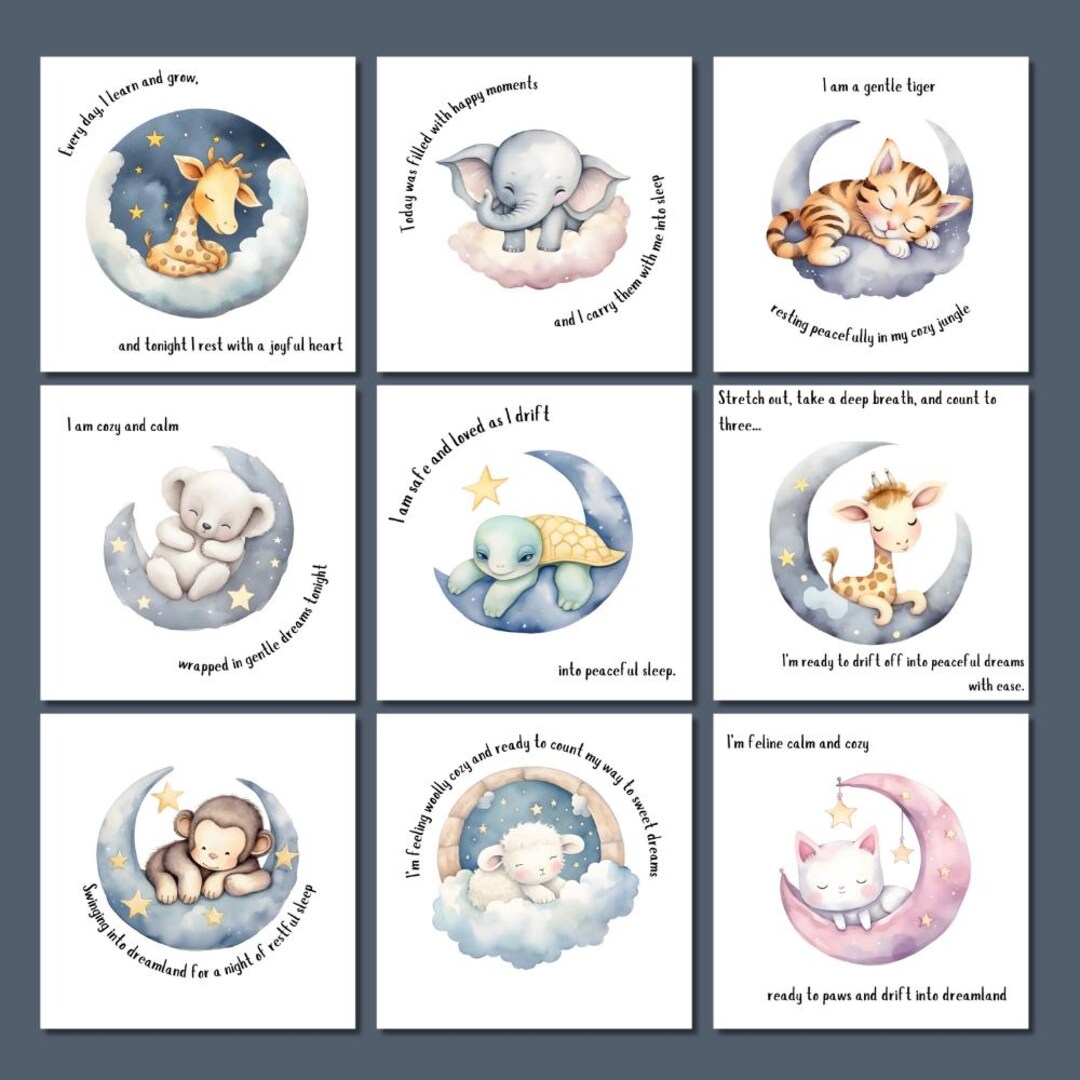 20 Sleeping Animal Bedtime Affirmations, Positive Sleep Cards for Kids ...
