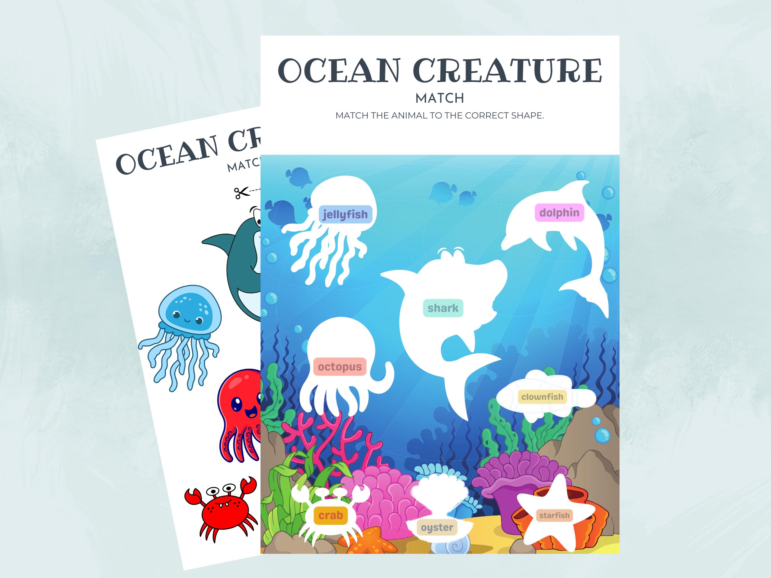 Ocean Animal Matching, Printable Matching Game, Learning Binder Sheets ...