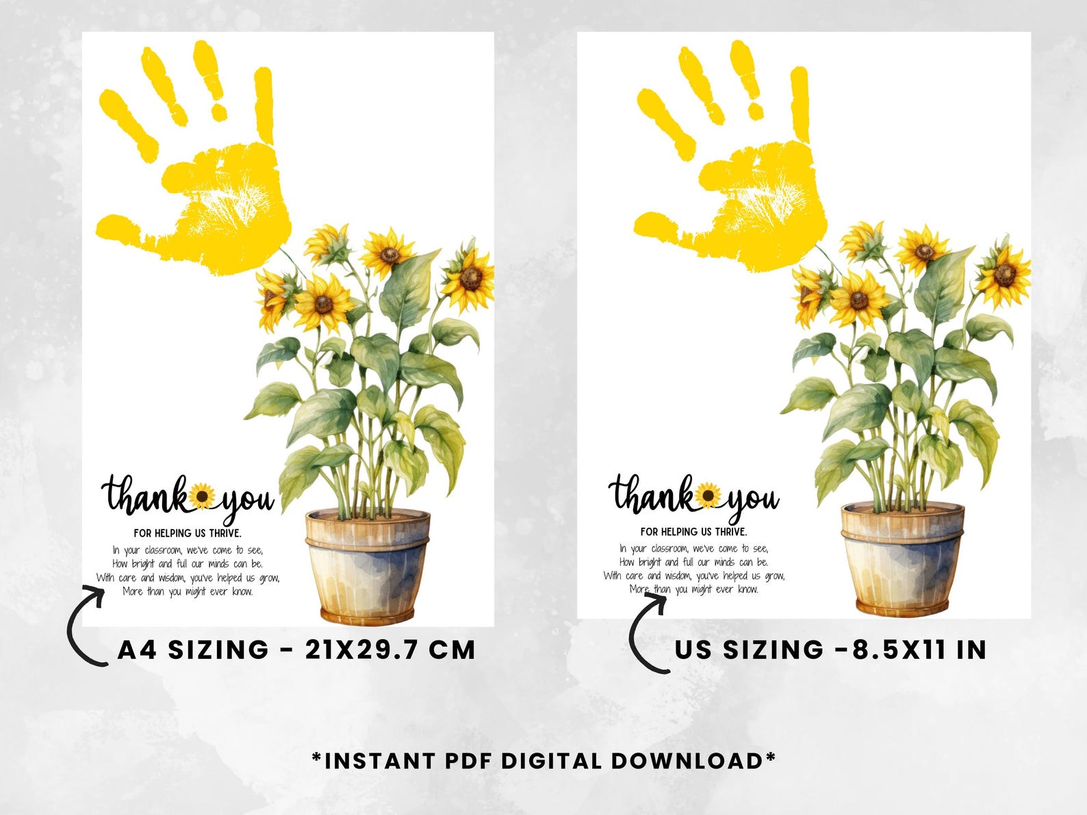 Printable Sunflower Teacher Handprint Art, Teacher Appreciation Craft ...