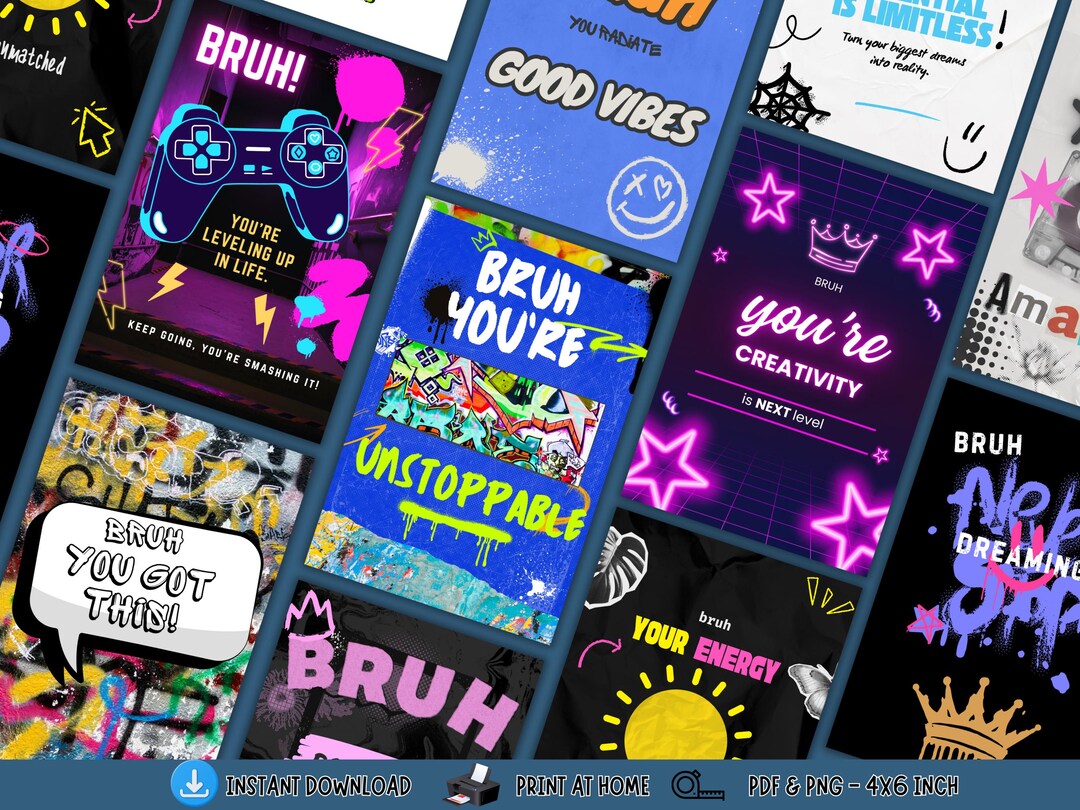 Graffiti Motivational Teen-friendly bruh Affirmation Cards, Neon Colors ...