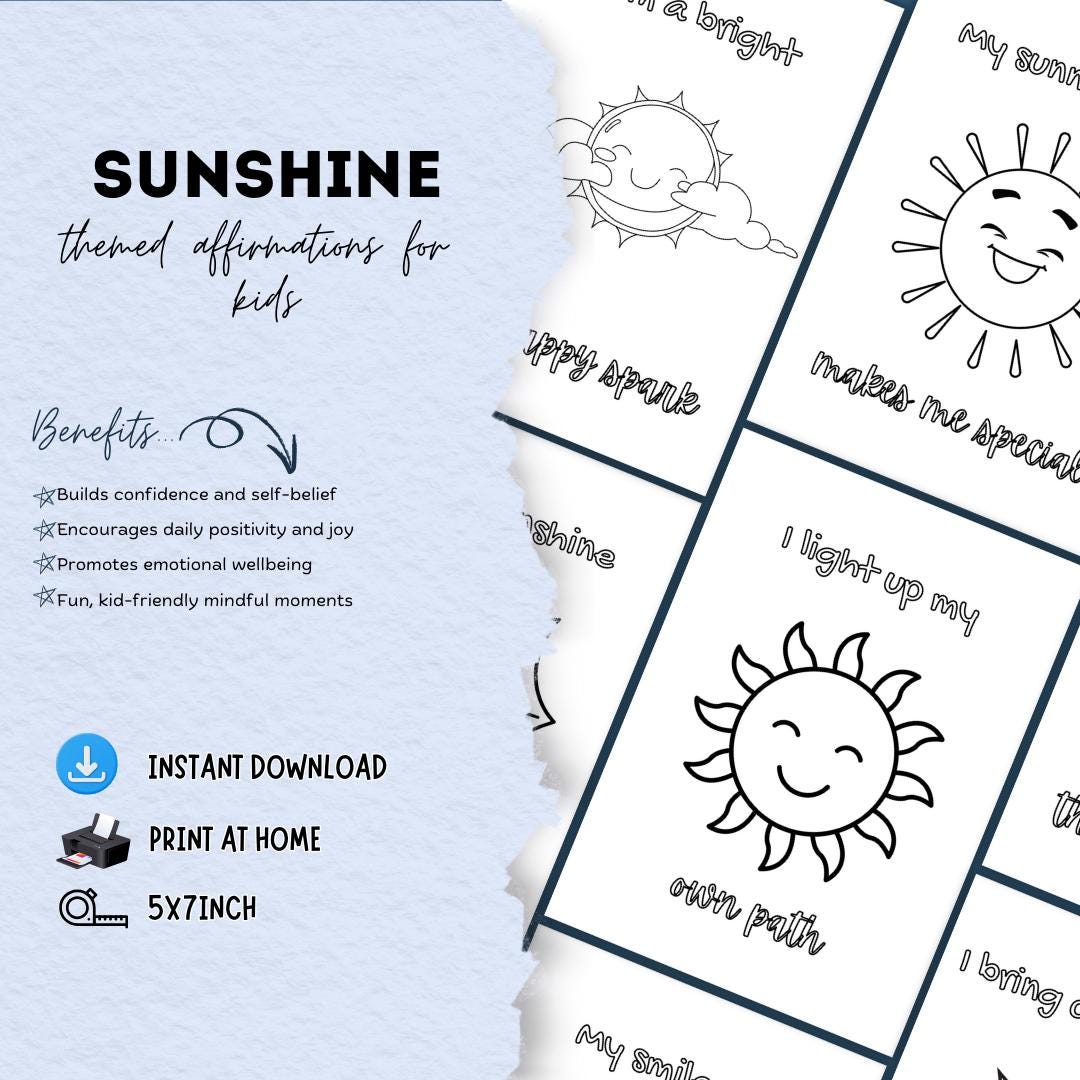 Color-in Affirmation Cards for Kids | Sunshine-themed Confidence ...