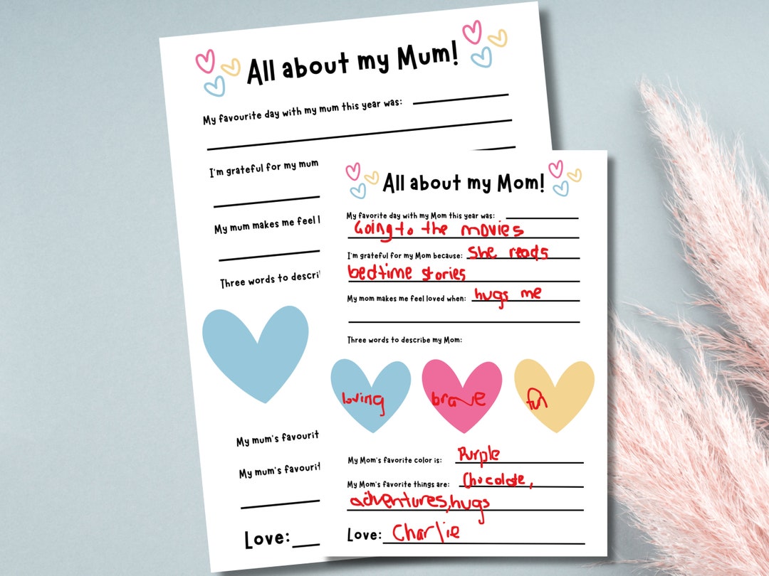 All About My Mom, All About My Mum, DIY Questionnaire Gift, Gift for ...