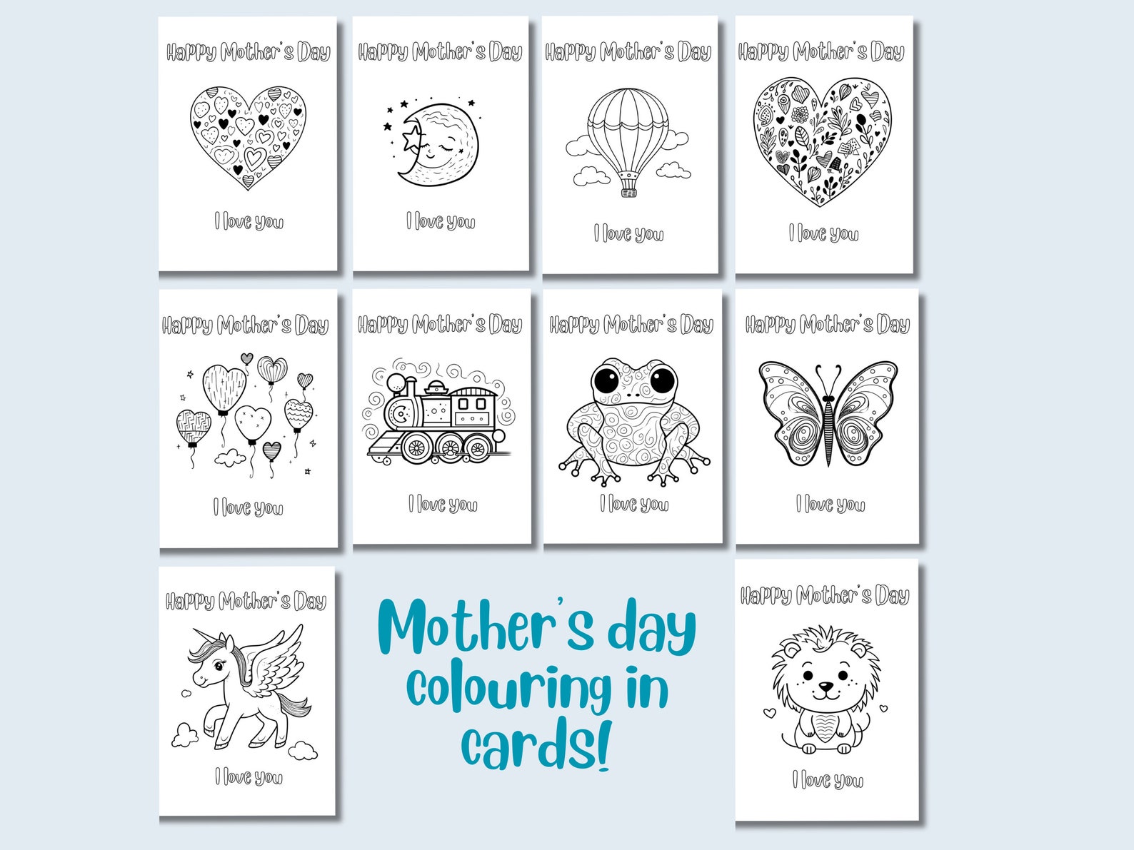 10 Printable Mother's Day Coloring Card, Coloring Cards for Kids, Kids ...