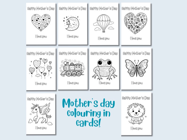 10 Printable Mother's Day Coloring Card, Coloring Cards for Kids, Kids ...