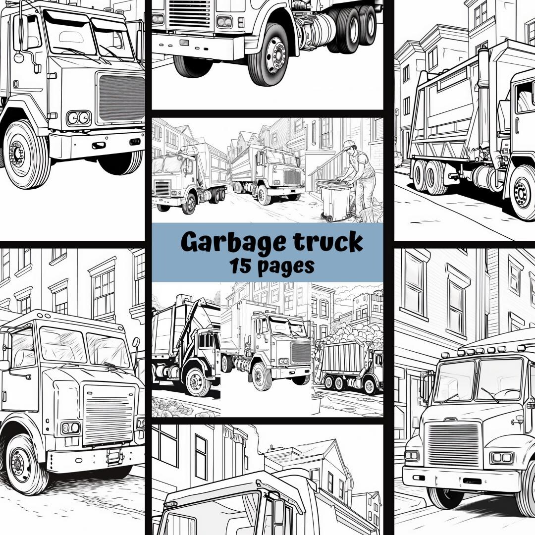 Printable Garbage Truck Coloring Pages, Truck Activity Sheets, Bin ...
