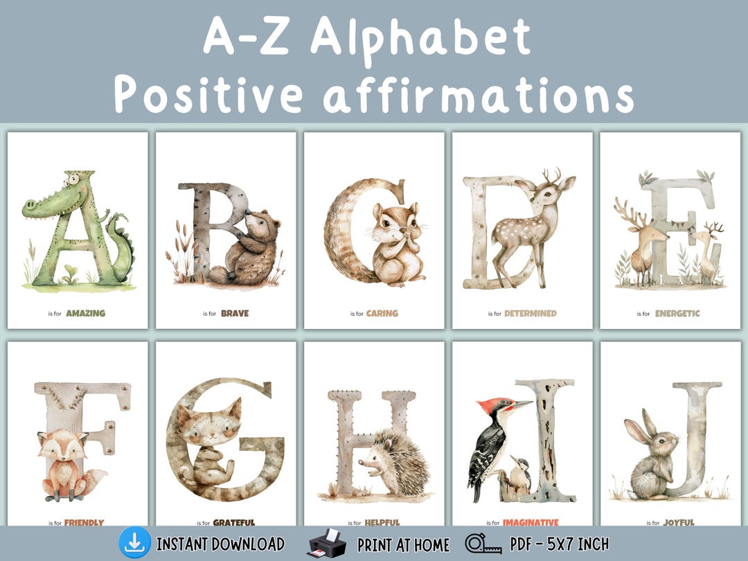 A-Z Animal Positive Affirmations Flashcards for Kids, Alphabet ...