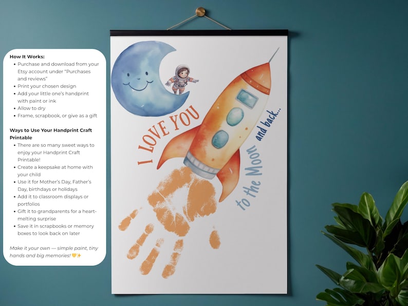 Rocket Handprint Art, I Love You to the Moon, Space Keepsake (PDF ...