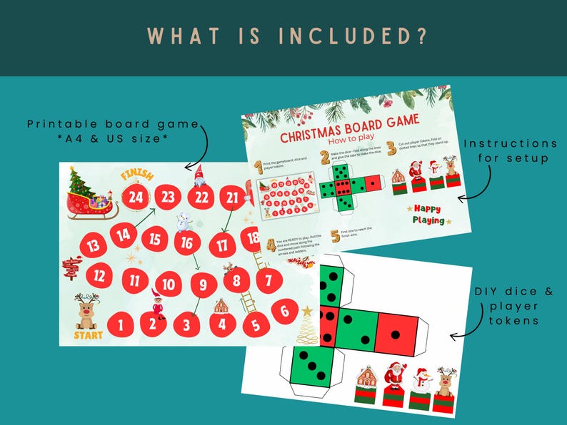 Christmas Board Game, Fun Printable Holiday Activity for Kids, DIY ...
