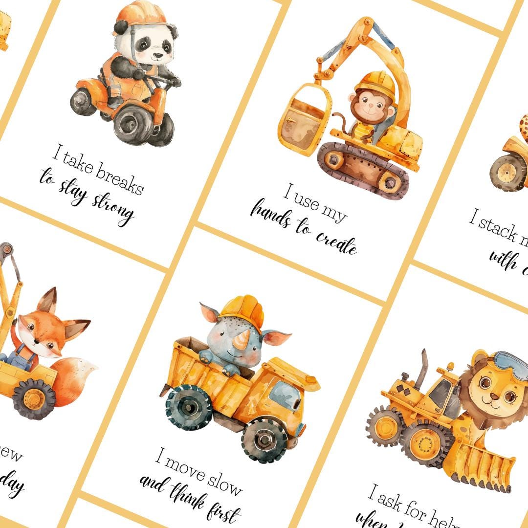 Construction Affirmation Cards for Kids: Positive Mindset Builder ...