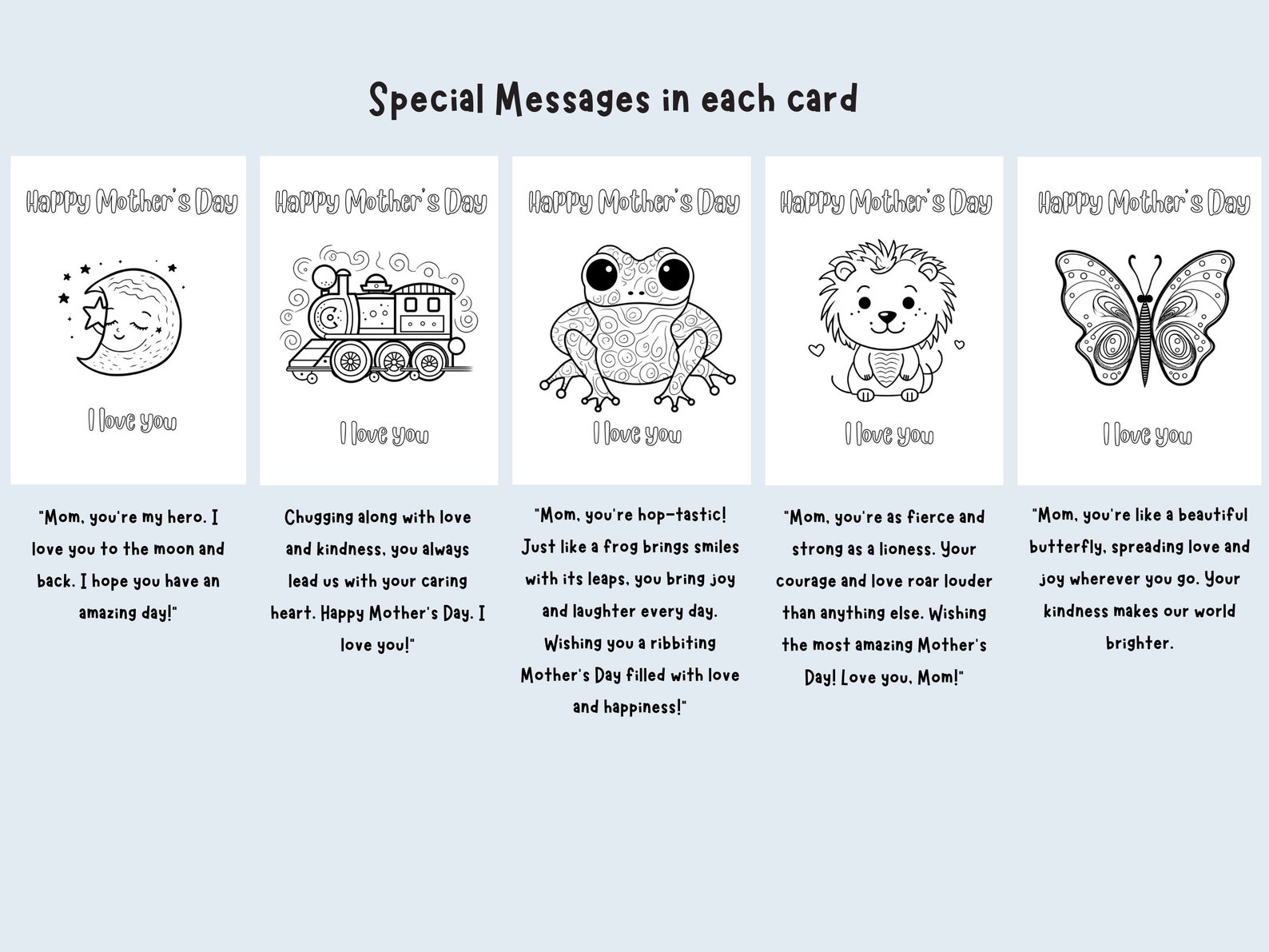 10 Printable Mother's Day Coloring Card, Coloring Cards for Kids, Kids ...