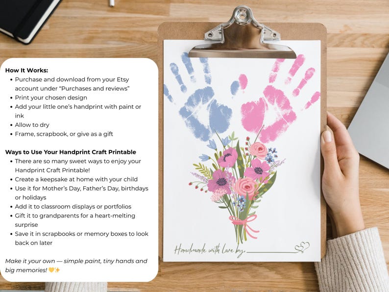 Handprint Flower Bouquet Art, Kids DIY Craft, Mother's Day Gift PDF ...