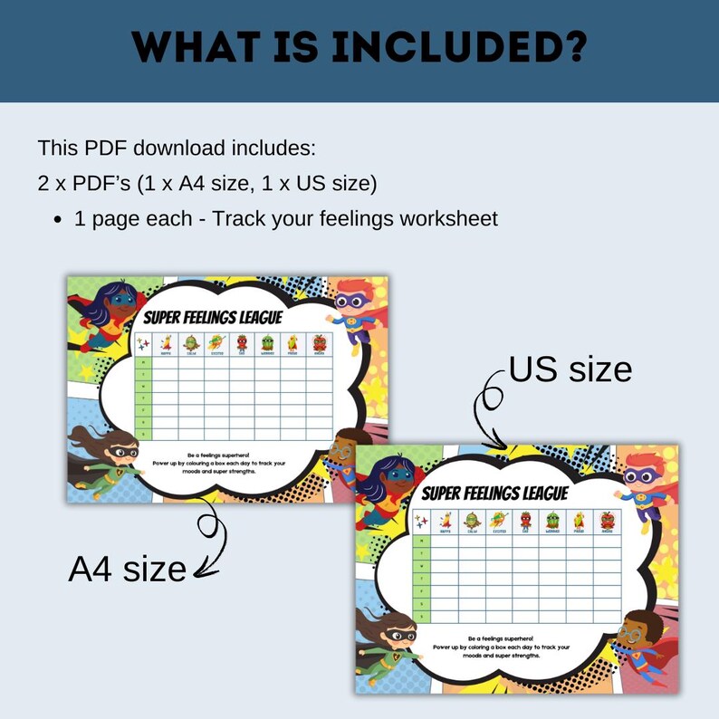Superhero Themed Mood Tracker, Printable Feelings Journal for Kids ...
