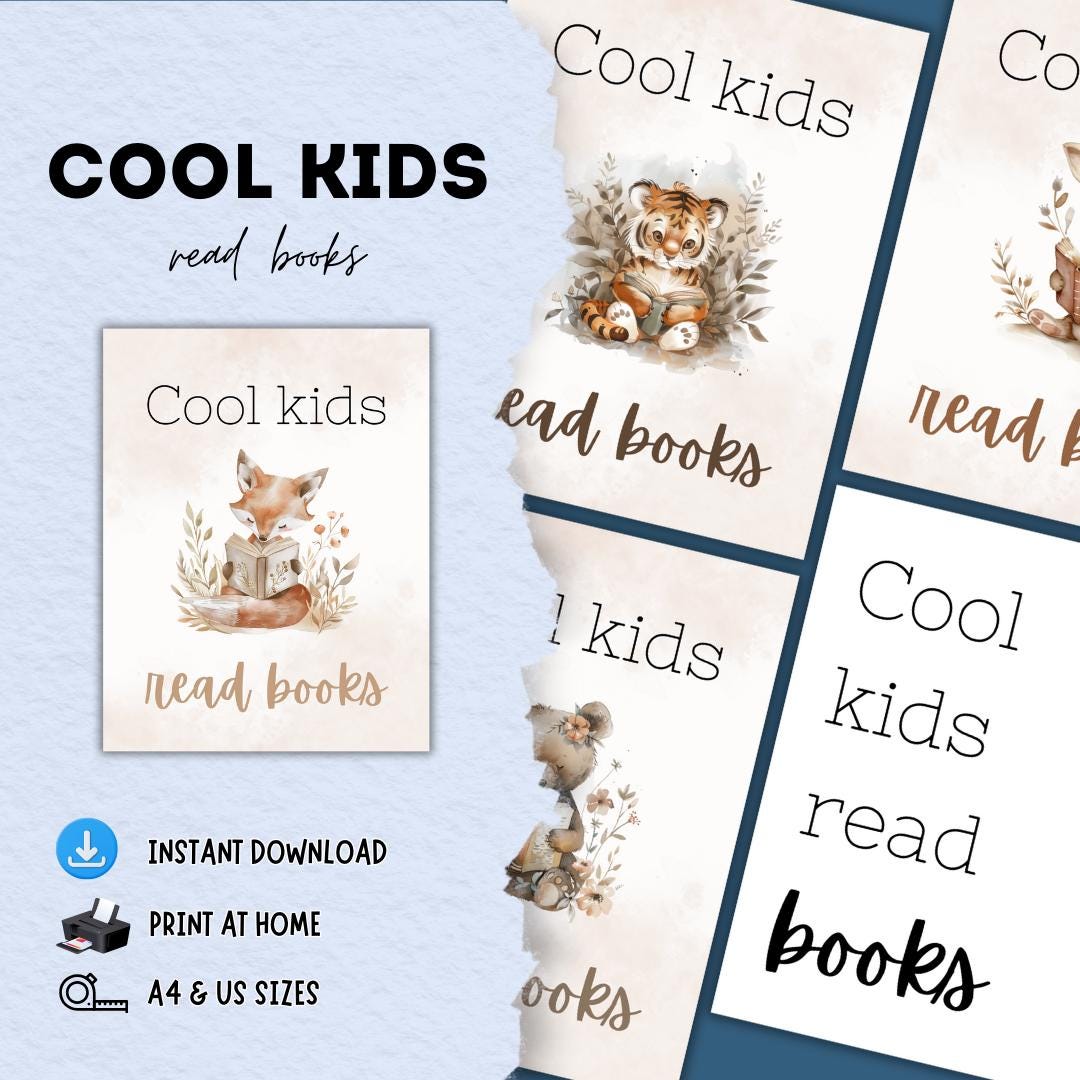Cool Kids Read Books Printable Wall Art – Woodland Animal Reading ...