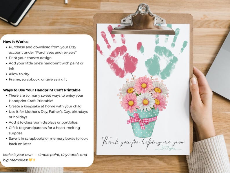 Handprint Flower Keepsake, DIY Printable Gift (PDF) - Etsy