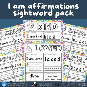 Kids Positive Affirmations Sight Words, I Am Statements Worksheets ...
