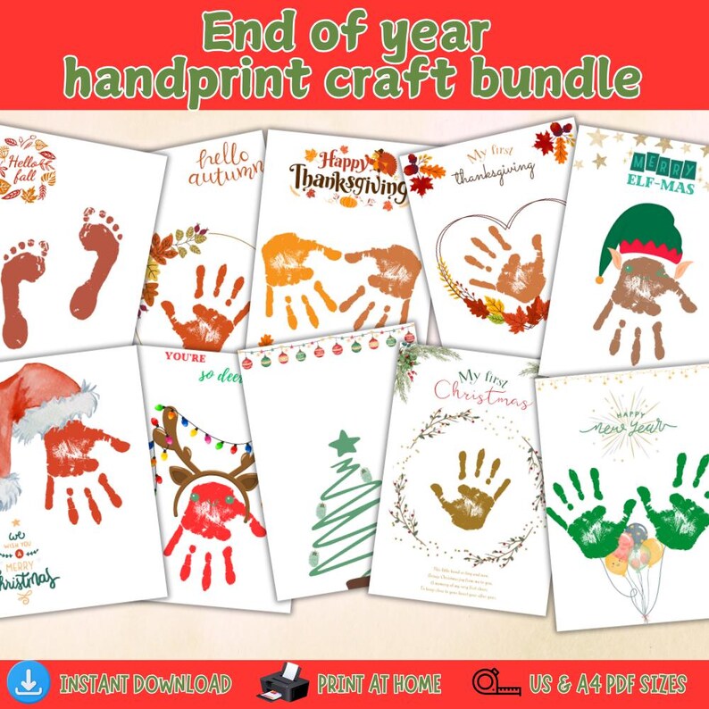 End of Year Seasonal Handprint Craft Bundle - 10 Fall, Thanksgiving ...