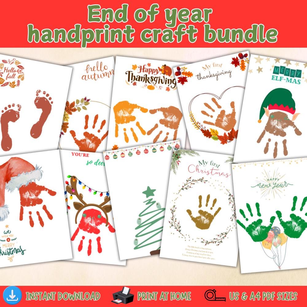 End of Year Seasonal Handprint Craft Bundle - 10 Fall, Thanksgiving ...