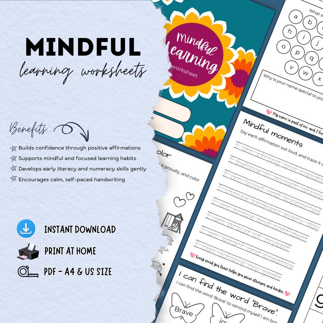Mindful Learning Worksheets | Printable Affirmation and Handwriting ...