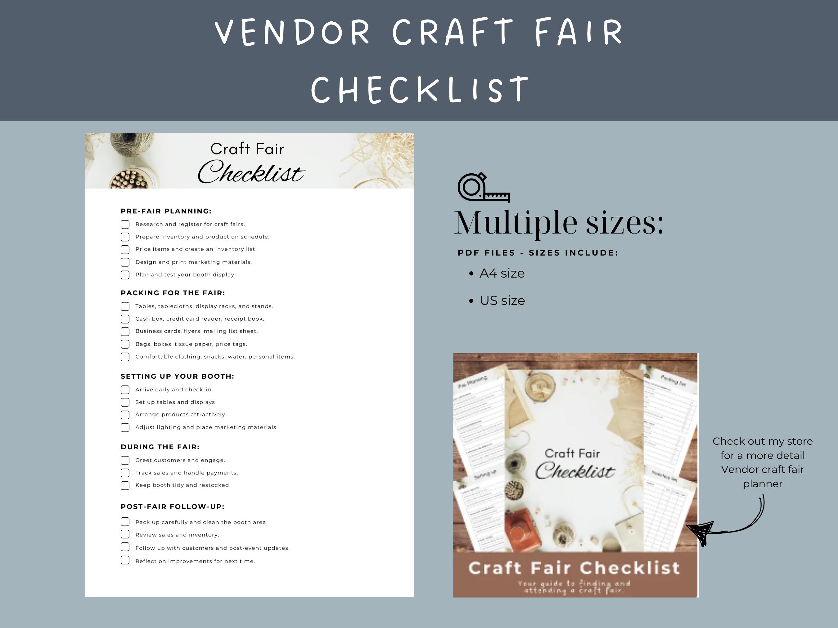 Craft Fair Prep Checklist, Checklist for Selling at a Craft Fair ...
