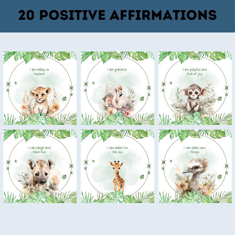 Safari Jungle Affirmation Cards for Kids – Calm Watercolor Animal ...