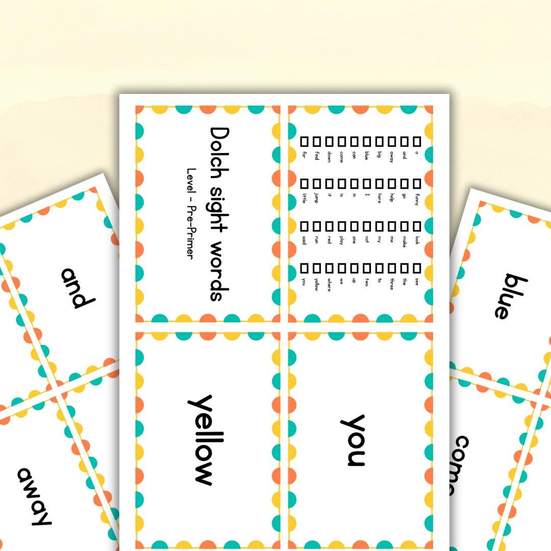 Dolch Pre-primer Sight Words Flashcards – 40 Words + Checklist ...